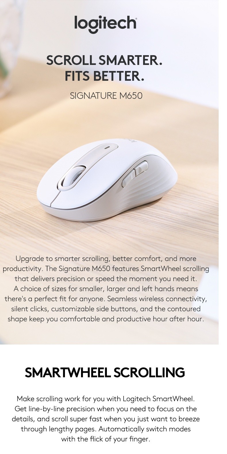 Logitech M650 Silent Wireless Mouse | Bluetooth & USB Receiver | Noise ...