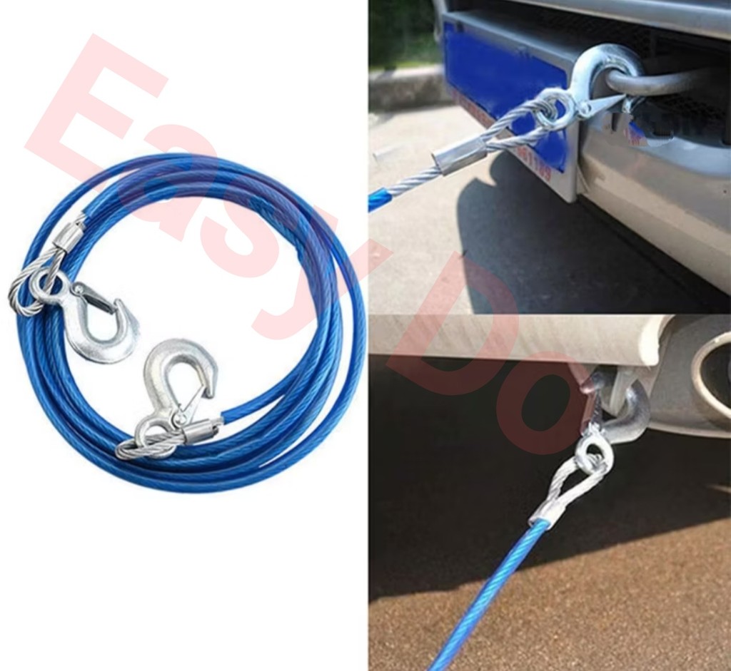5 Meter 7 Ton Steel Wire Car Towing Rope Towing Strap Belt Tow Rescue ...