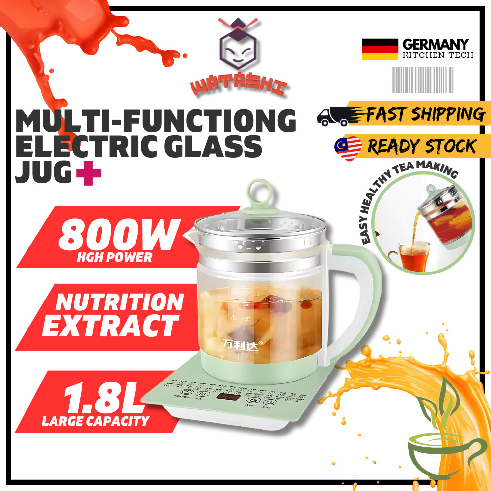 【In Stock】KECREA 1.8L Glass Kettle Pot | Multifunction Electric Health ...