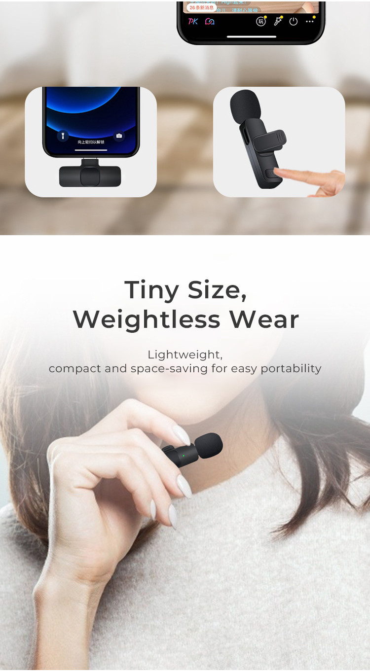 Vlog Wireless Bluetooth Clip-On Microphone Dual Set Noise Reduction ...