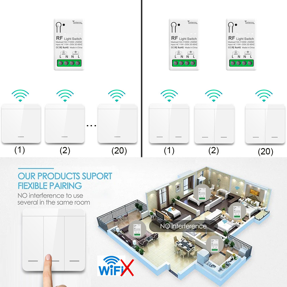Wireless Smart Light Switch 433Mhz Wall Panel Remote Control ...