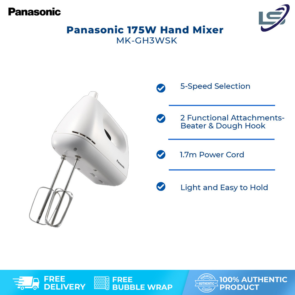 Panasonic 175W Hand Mixer MK-GH3WSK | 5-Speed Selection | 2 Functional ...