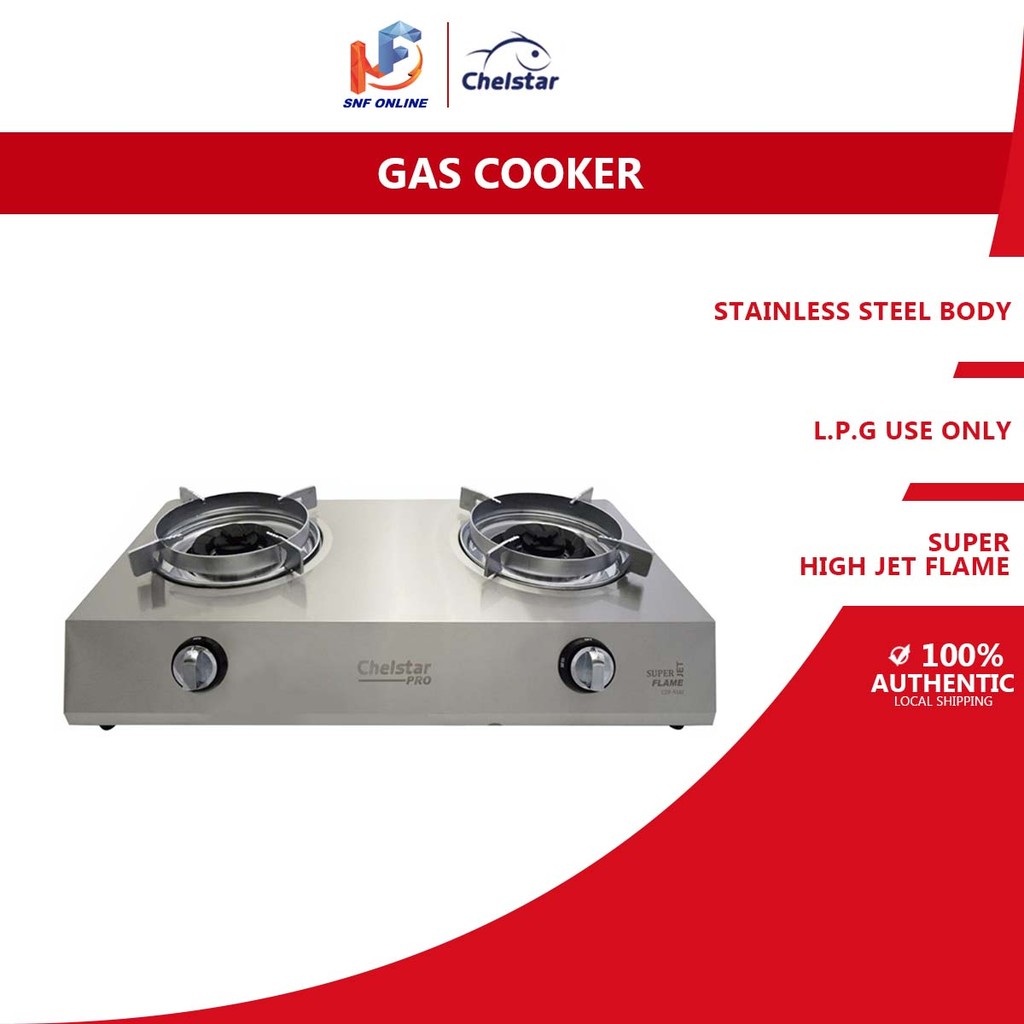 Chelstar Dapur Gas Nyalaan Jet 2 Pembakar Gas Cooker 13.6kW Super Jet ...