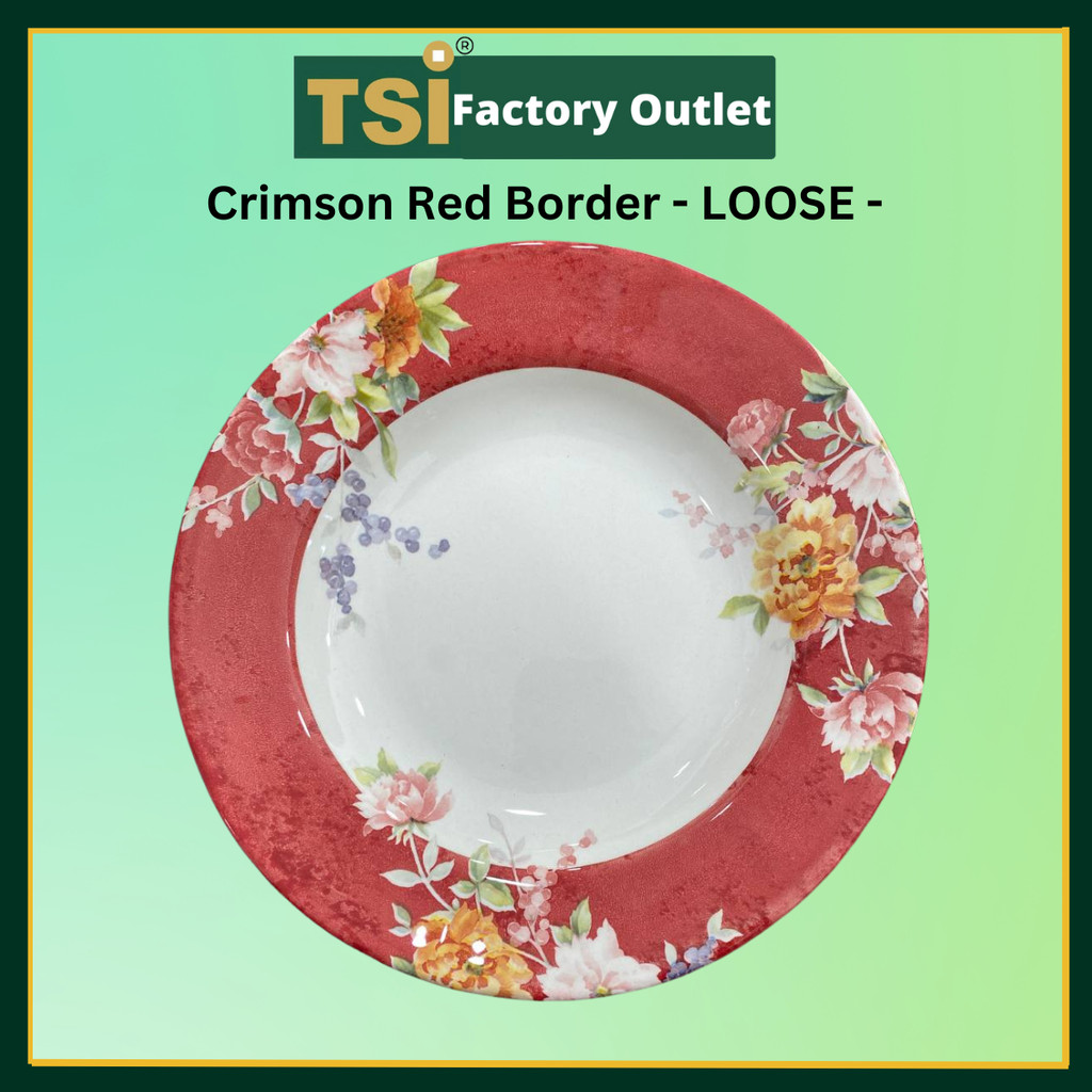 CLAYTAN LOOSE SET - CRIMSON RED BORDER Ceramic Plate Pinggan Makan ...