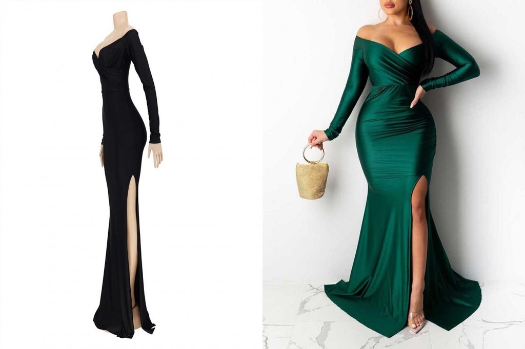 [ER] Backless Ball Gown Low-cut Dress Elegant V Neck Off Shoulder Maxi ...