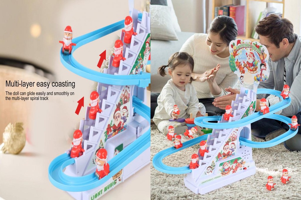 Santa Climbing Toy with Led Light Santa Roller Coaster Toy Santa Stair ...