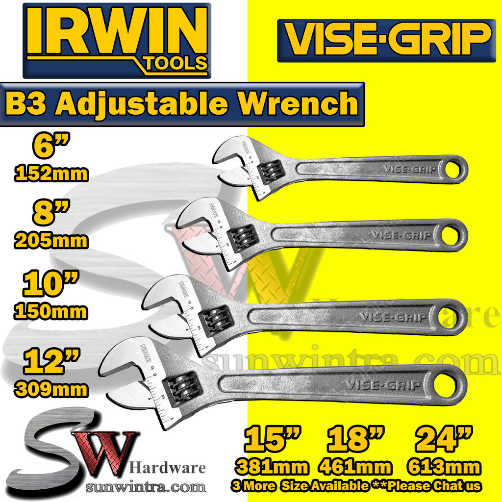 IRWIN Adjustable Wrenches (Imperial and metric scales) 7 Size Available 6 Inch ~ 24 Inch ...