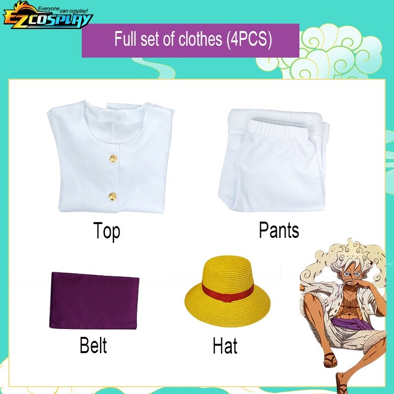 ZST Anime Luffy Cosplay Gear 5 Nika Luffy Costume Adult Men White ...