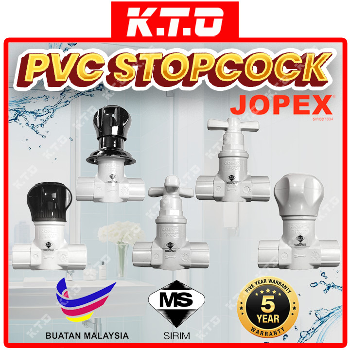 JOPEX 15mm PVC Stopcock Socket End Non-Thread Tri Round Tee Handle Stop ...