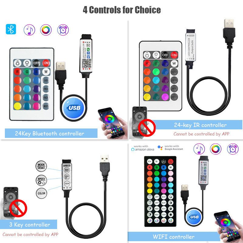 RGB 5050 LED Strip Light Remote App Control TV Led Backlight Flexible ...