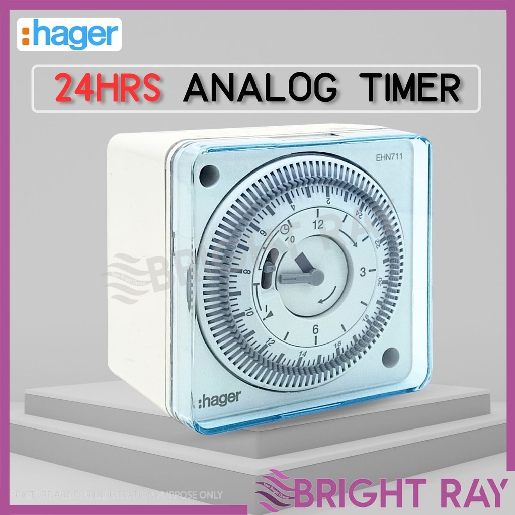 HAGER 24hr Analog Timer Switch EHN711 Timer Analog Timer Switch Timer Harian 24 Jam Cycle ...
