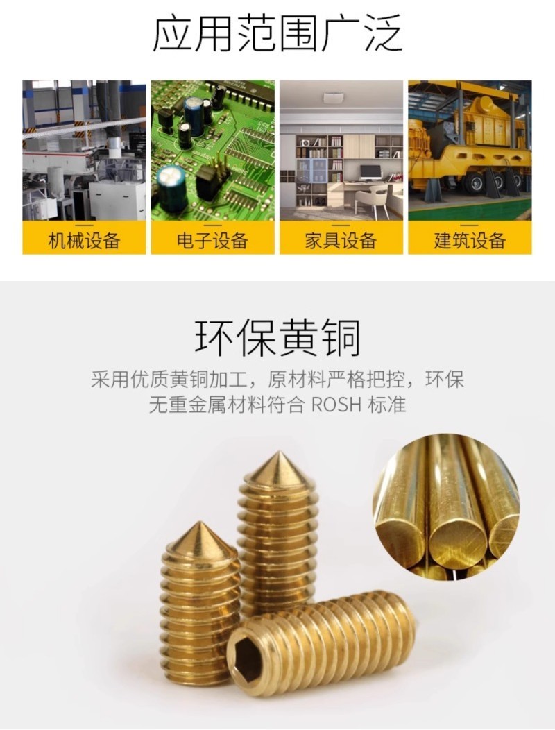 Copper M3M4M5M6 Brass Headless Set Screw tip Screw TAPER Metric Hex ...