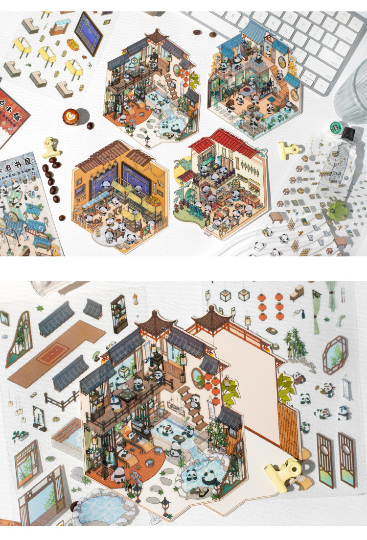 Idako 3D Sticker Miniature Scene Landscaping Sticker [Antique Panda ...