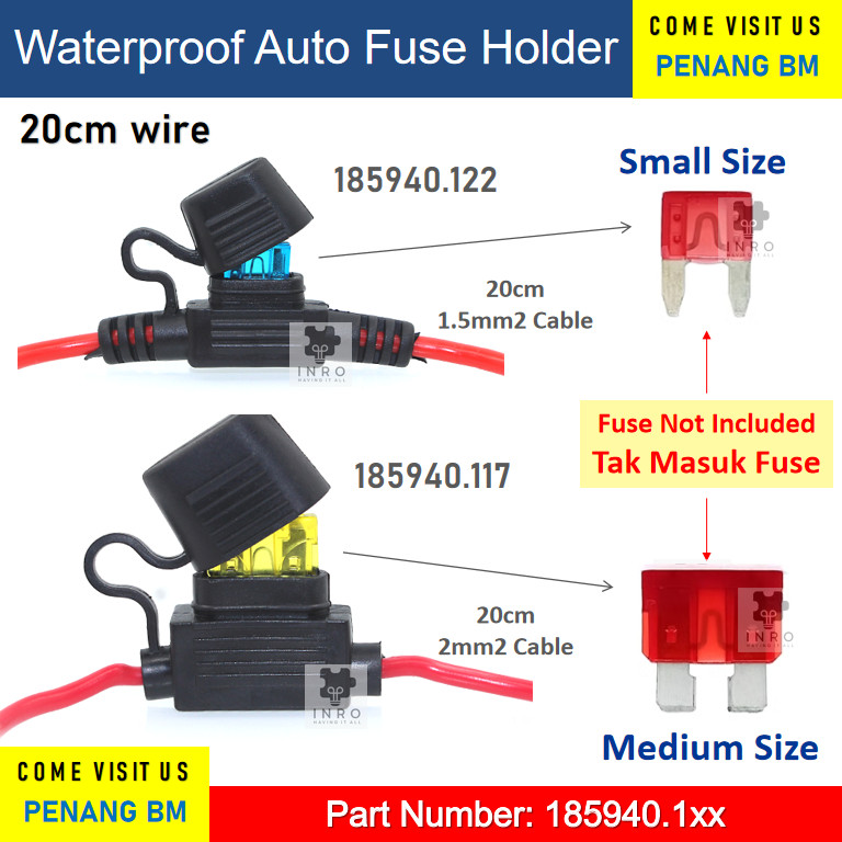 [20cm cable] Auto Fuse Holder (Rubber) Waterproof Automotive Terminals ...