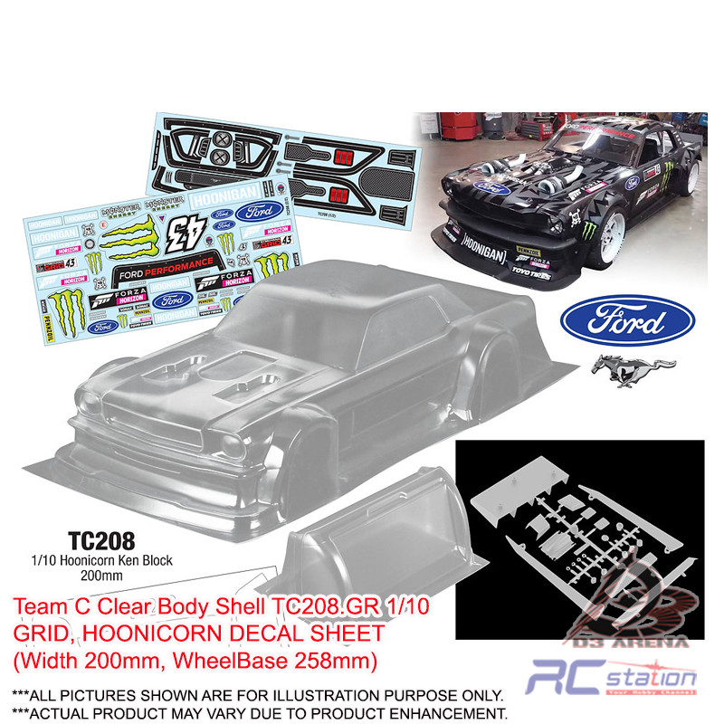 Team C Clear Body Shell TC208 1/10 Hoonicorn Ken Block (Width 200mm ...