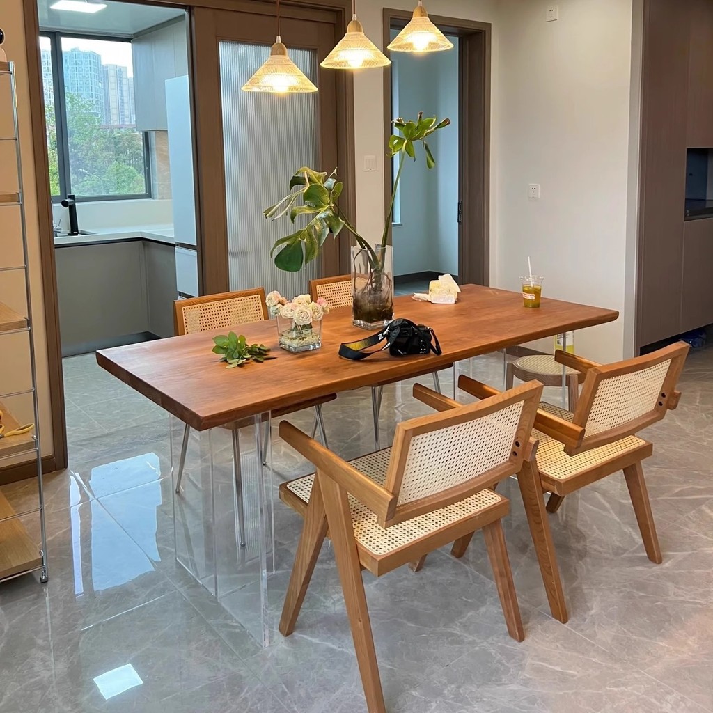 Carefully Selected Minimalist Acrylic Suspended Solid Wood Dining Table ...