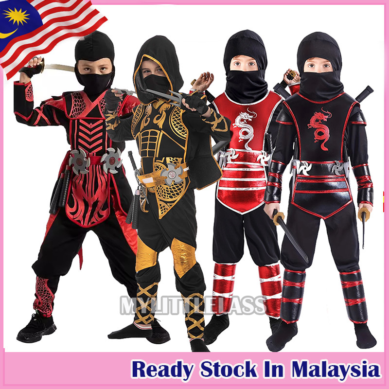 MYLITTLELASS Children Dragon Ninja Japanese Red Black Gold Ninja Dress ...