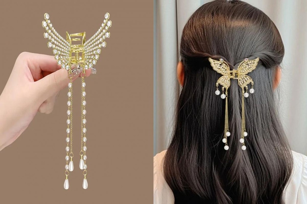 Simple Hair Claw Alloy Hairpin Stylish Hair Claw with Pearls and ...