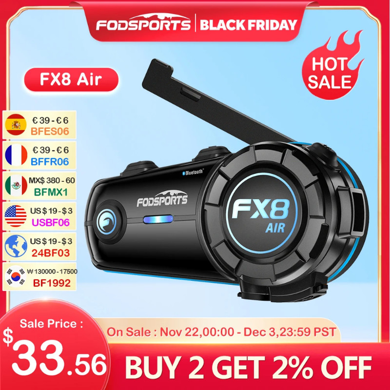 Fodsports Motorcycle Intercom FX8 Air Helmet Bluetooth Headset for 4 ...