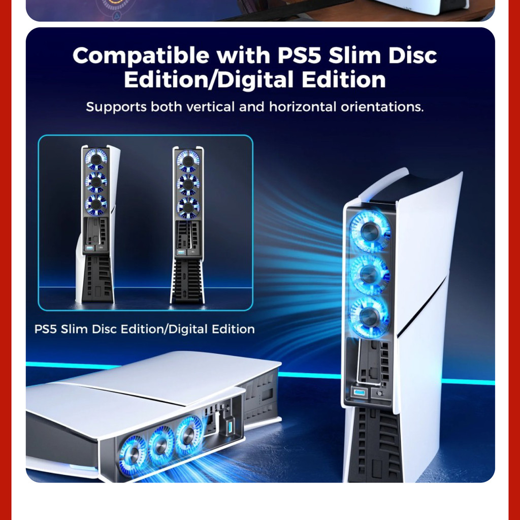 IINE 良值 PS5 Fat Slim Pro Cooling Fan High Speed Cooler Fan Blue LED ...