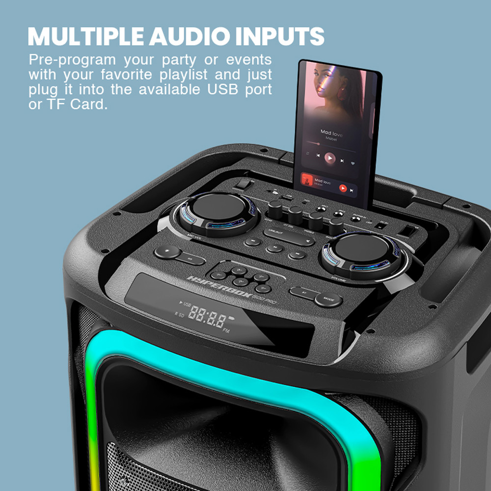 SonicGear HyperBox 1500 Pro Bluetooth USB Outdoor RGB Trolley Speaker with 2 Wireless Mic ...