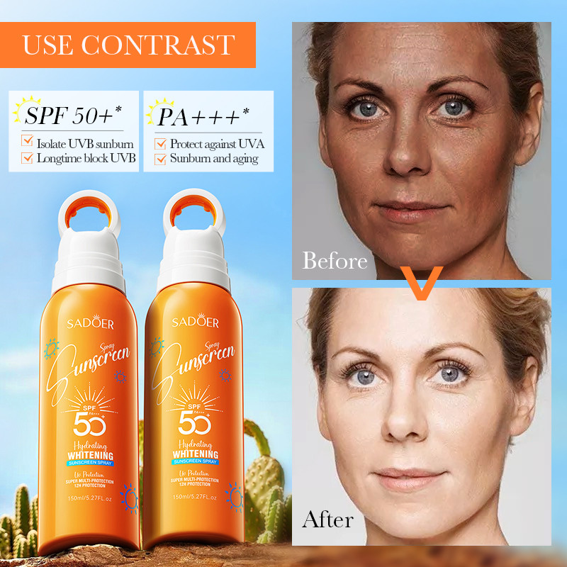 ROREC SADOER Hydrating Whitening Sunscreen Spray SPF50 PA+++ Sun Protection Moisturizing ...