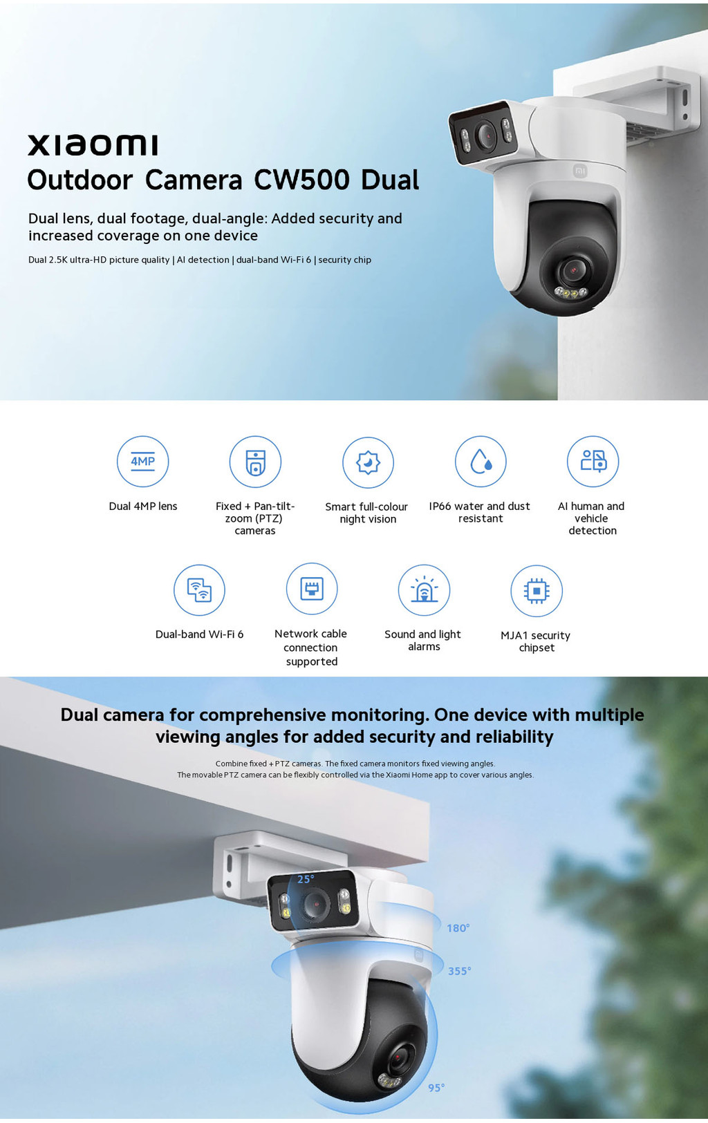 Xiaomi Outdoor Camera CW500 Dual | Dual 4MP lens | AI human detection ...