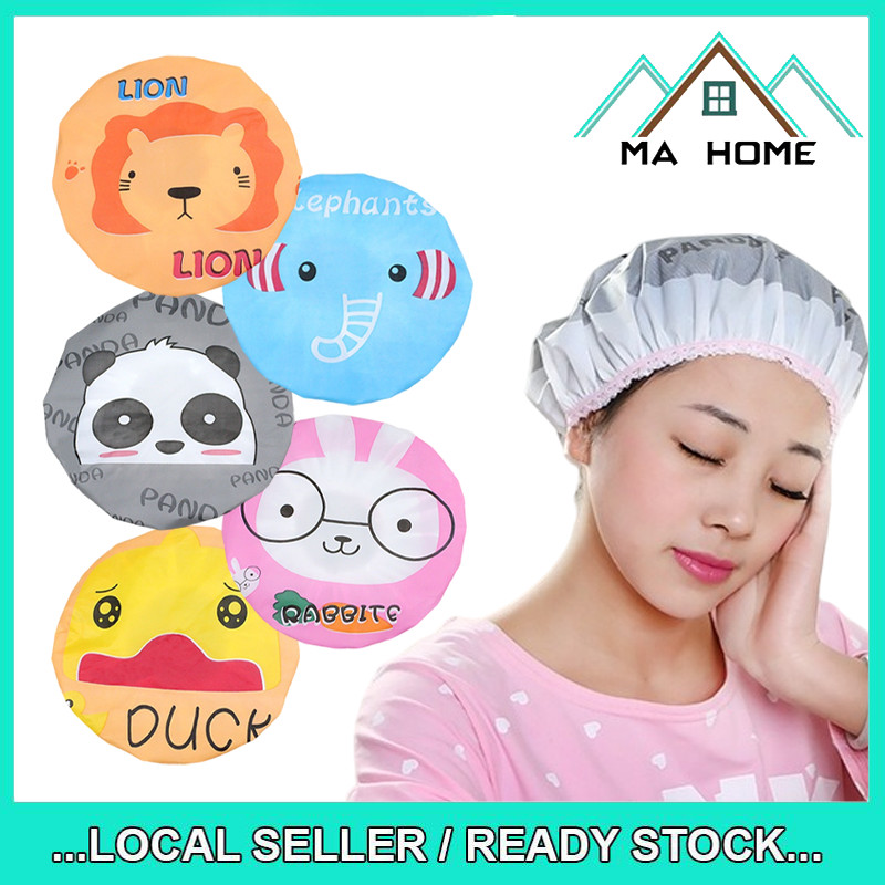 MA Home Cartoon Shower Cap Waterproof Adult Cute Face Wash Bath PVC ...