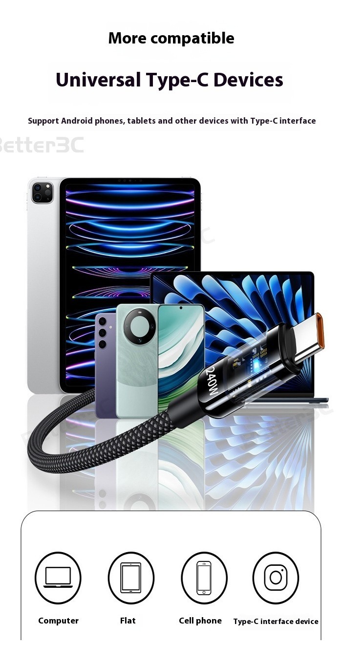 240W type c charger fast charging USB data cable Intelligent power-off ...