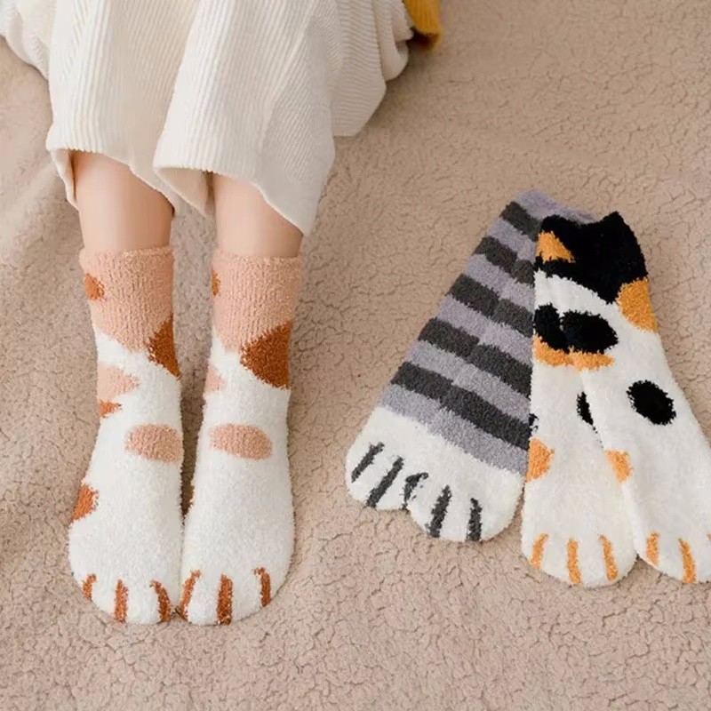 Female Coral Fleece Autumn and Winter Warm Floor Sleeping Socks Plush ...