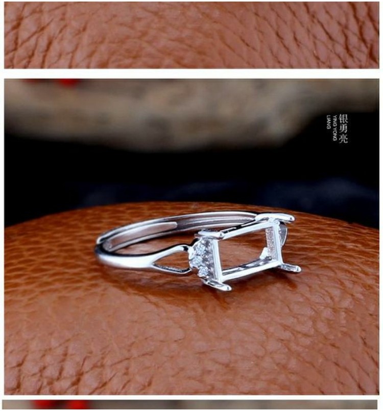 S925 Sterling Silver Ring Frame | DIY Inlaid Open Square Women's Silver ...