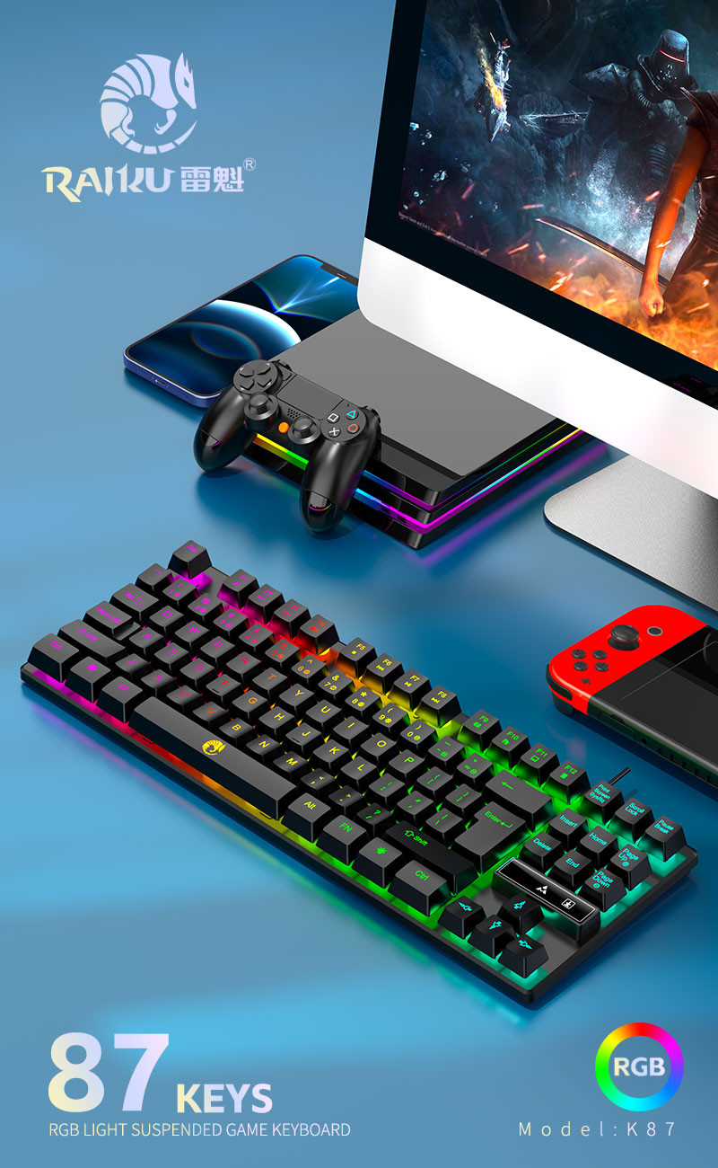METMI x Raiku 87 Keys RGB Wired Gaming Keyboard - Membrane Multi ...