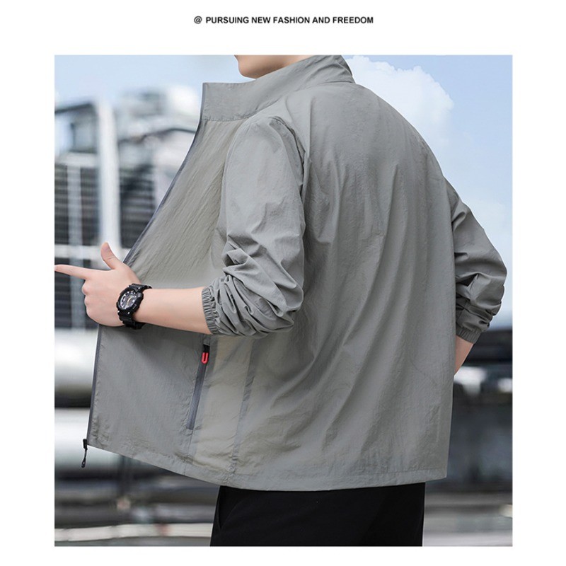 Solid color summer sun protection jacket M-5XL men's UV jacket UPF50+ outdoor long sleeve jacket ...