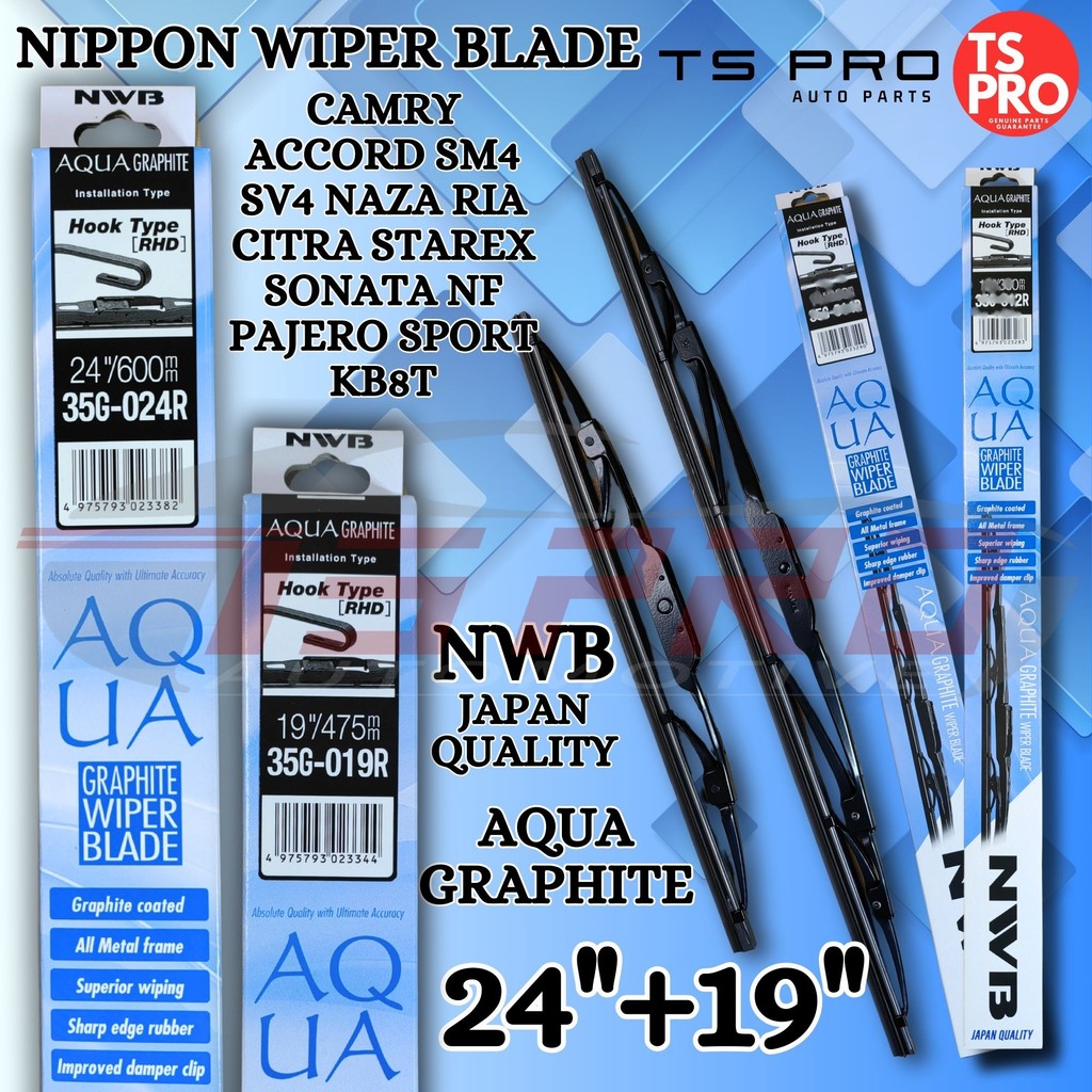 NWB Aqua Graphite (24"+19") Wiper Blade - Camry Accord SM4 SV4 Naza Ria Citra Starex Sonata NF ...