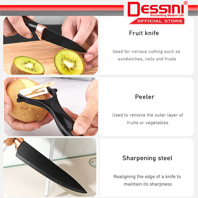 DESSINI ITALY 9 IN 1 Stainless Steel Knife Cleaver Scissor Peeler ...