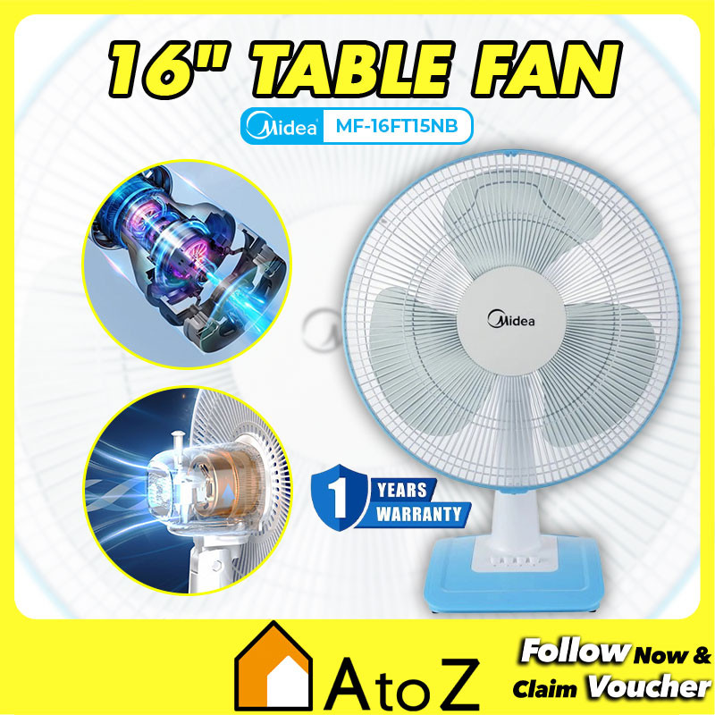 Table Fan MIDEA MF-16FT15NB 3 Blade 16 Inches Powerful 3 Wind Speed Air ...
