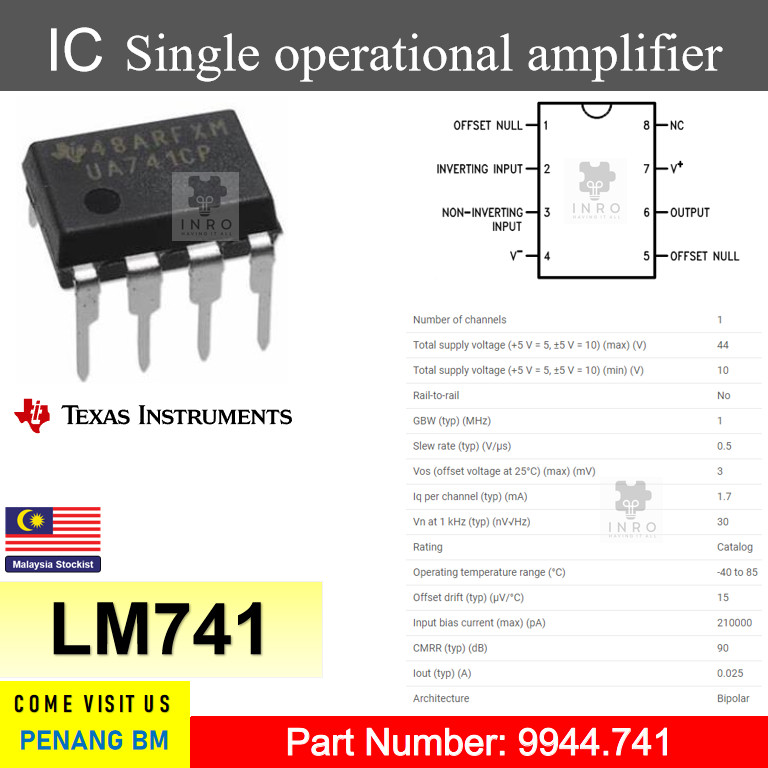 [Original TI Brand] LM741 UA741CP Op-Amp IC (DIP8) | Shopee Malaysia