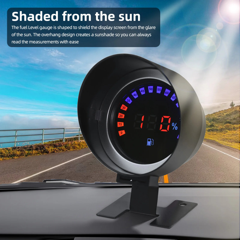 Digital Car Fuel Level Gauge 100% Red Blue LED Automotive Clocks Meter ...