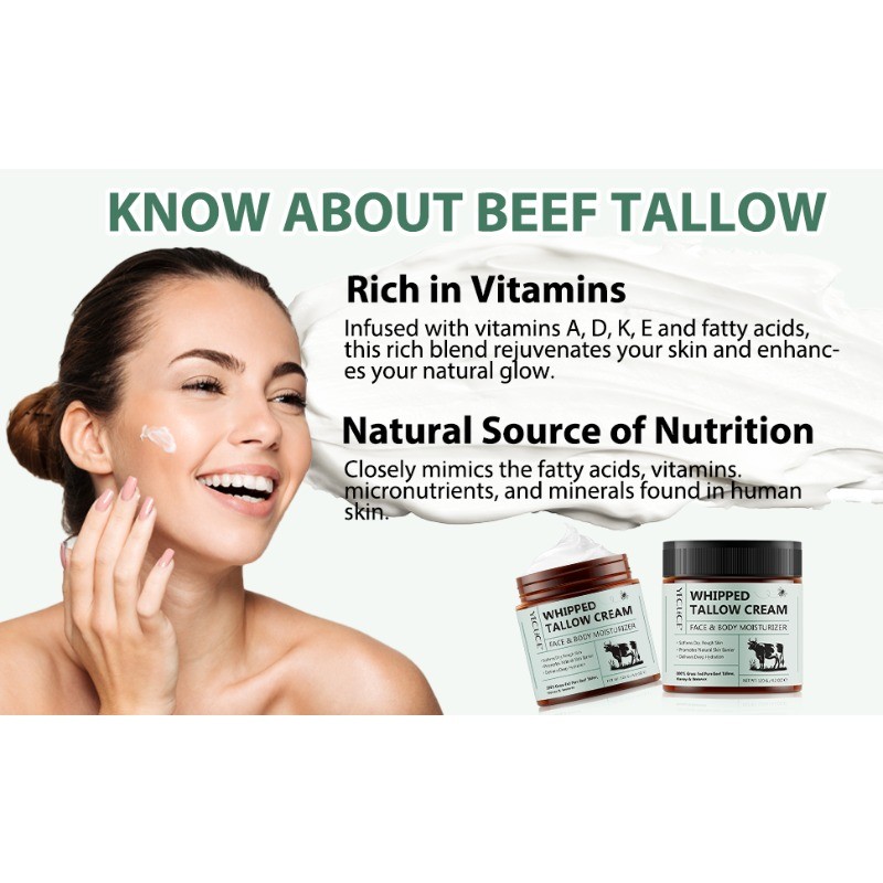 Beef Tallow for Skin, Organic Beef Tallow Moisturizer, Grass Fed Beef ...