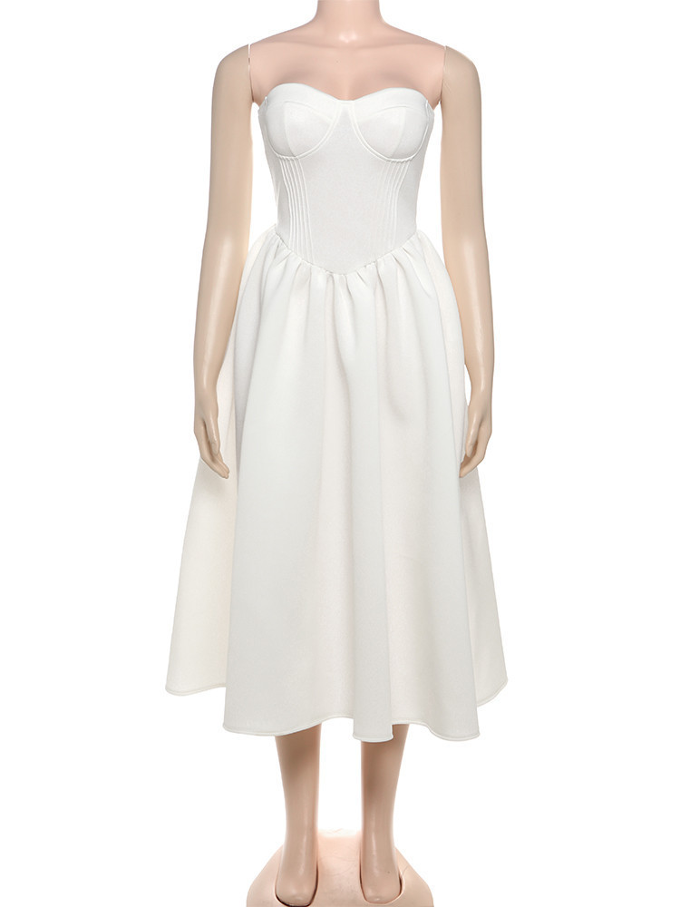 Klalien Classic Elegant Women Maxi Dress Concise Draped Strapless A ...