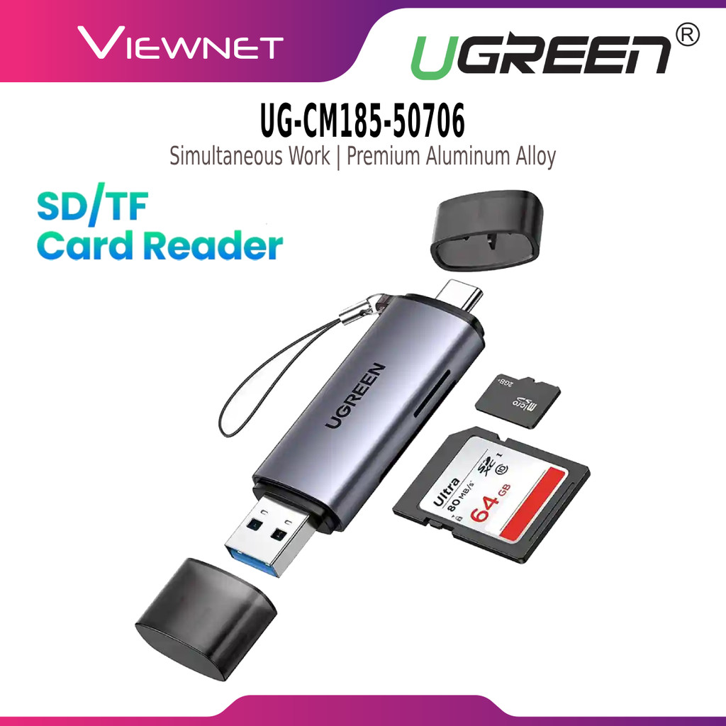 CR/2IN1 | UGREEN CM185 2-IN-1 USB-A 3.0 + TYPE-C USB-C 3.1 GEN 1 TO TF | SD 3.0 OTG CARD READER ...