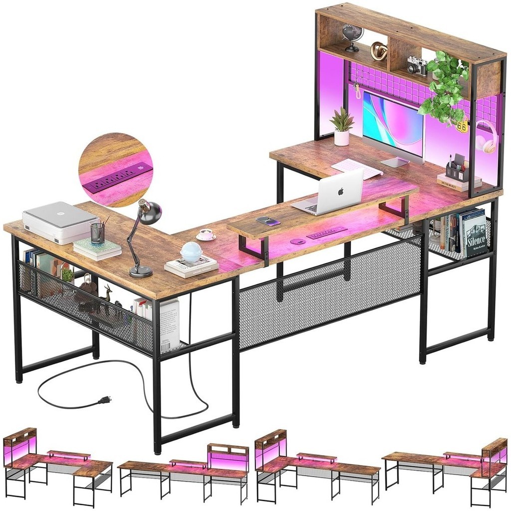U-shaped Desk, with Reversible Computer Monitor and Power Socket, Bar ...