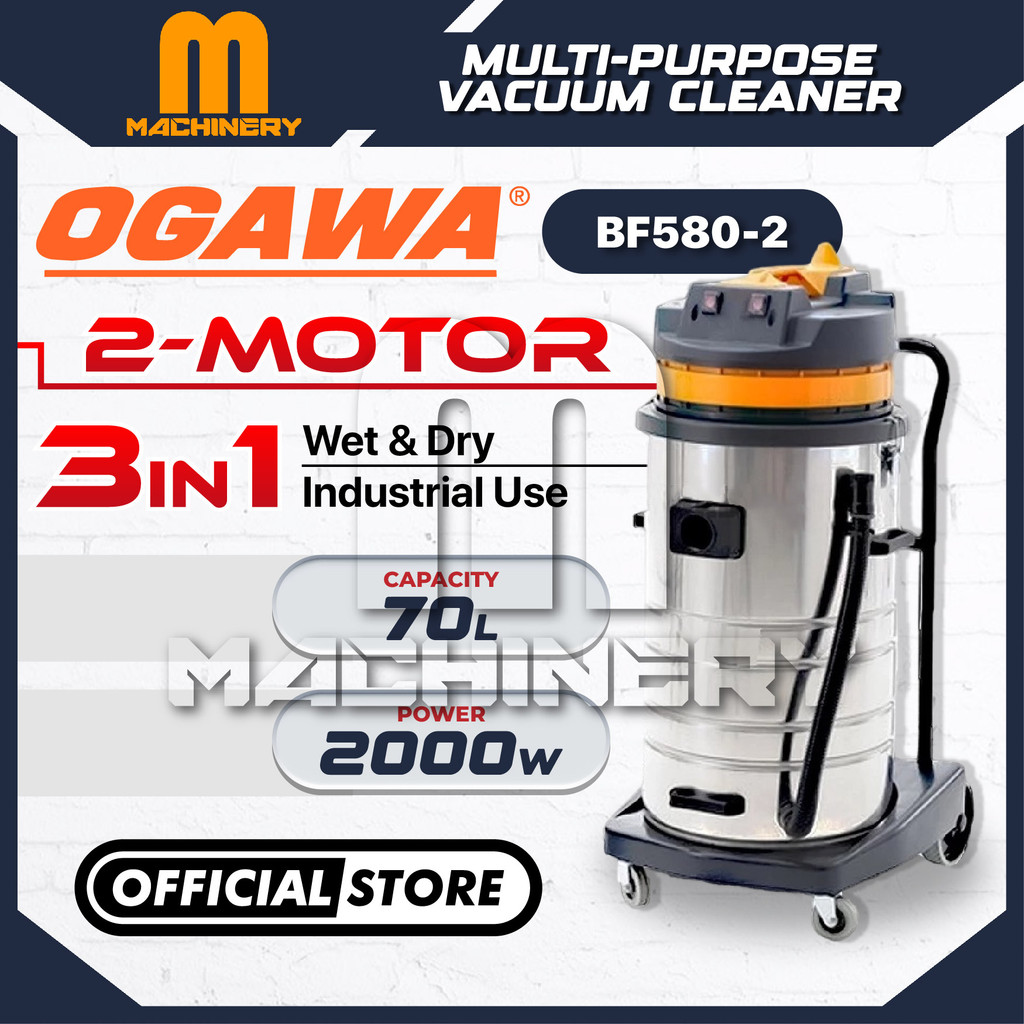 M.Machinery OGAWA 70L Industrial Vacuum Cleaner BF580-2 Wet & Dry Stainless Steel Vacuum 2-Motor ...