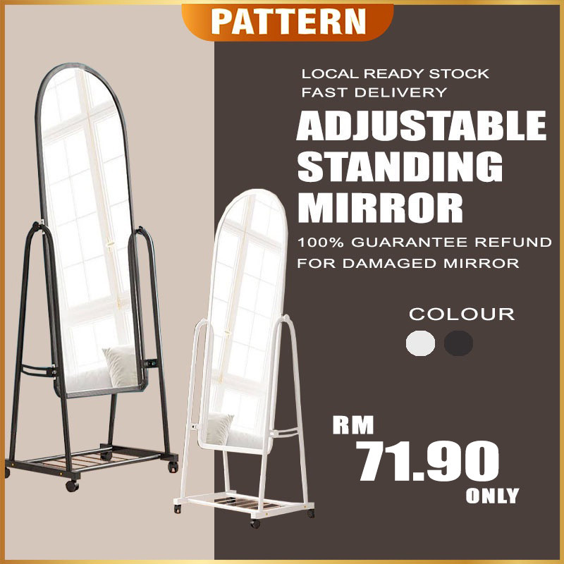 PATTERN Full Length Standing Mirror Adjustable with Wheels | Cermin ...