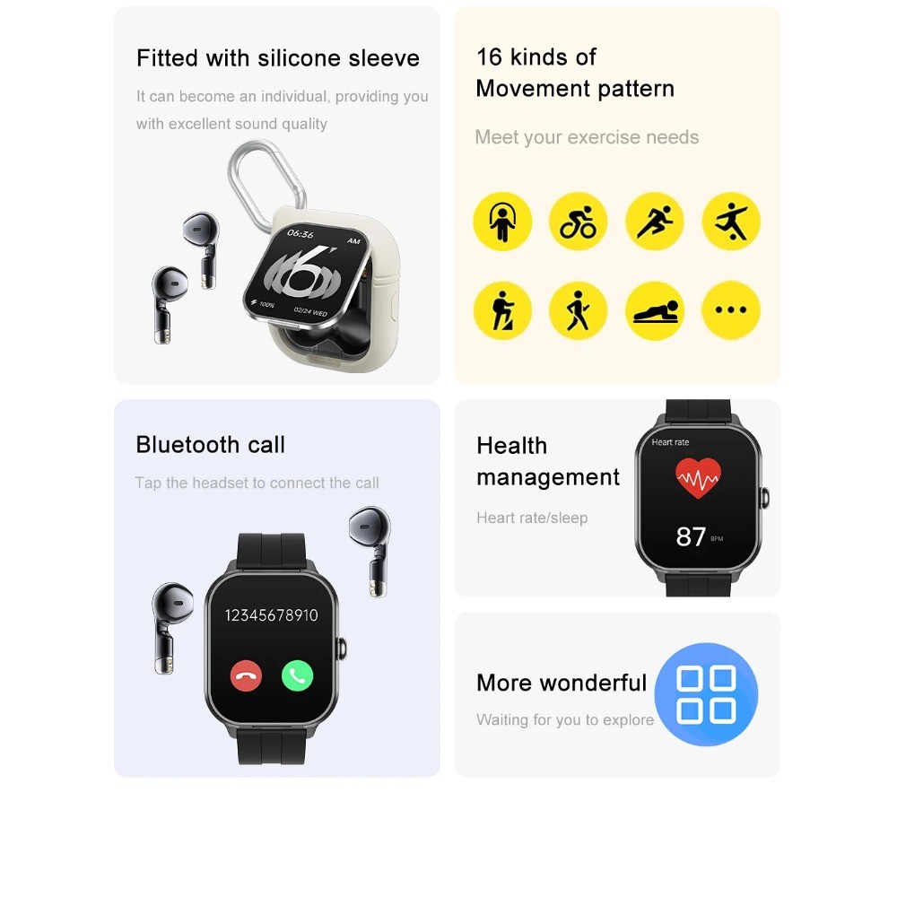 Smart Watch D8 PRO TWS 2-in-1 Earphones Bluetooth Call NFC Heart Rate and Blood Pressure Health ...