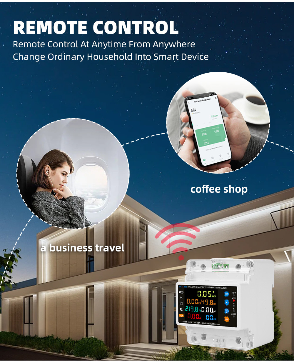 Tuya 2P 100A WiFi Smart Bi-Directional Energy Power kWh Meter Leakage ...