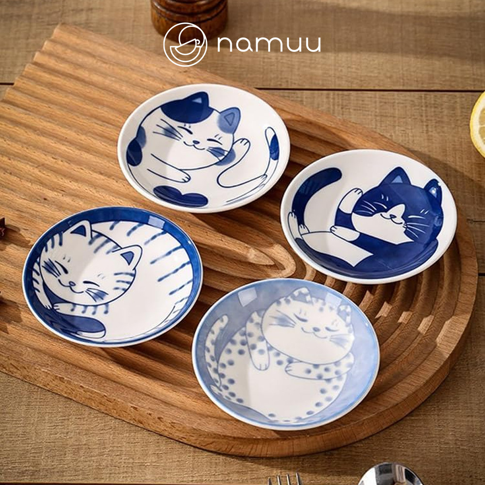 NAMUU Japanese Small Ceramic Plate Cute Cats Design Dipping Sauce Mini ...