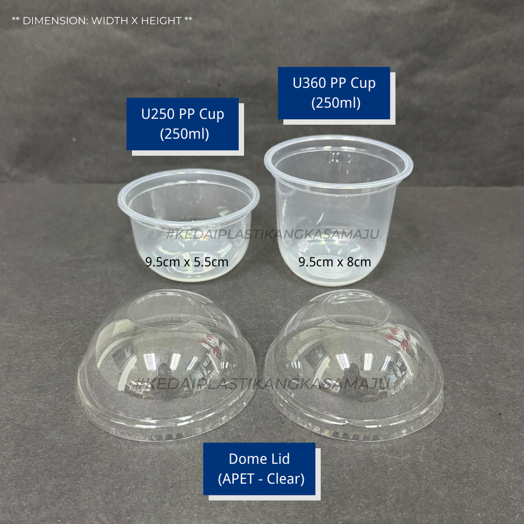 [50pcs] PP Cup + No Hole Dome Lid (Ice Cream Cup) - 250ml/360ml/500ml ...