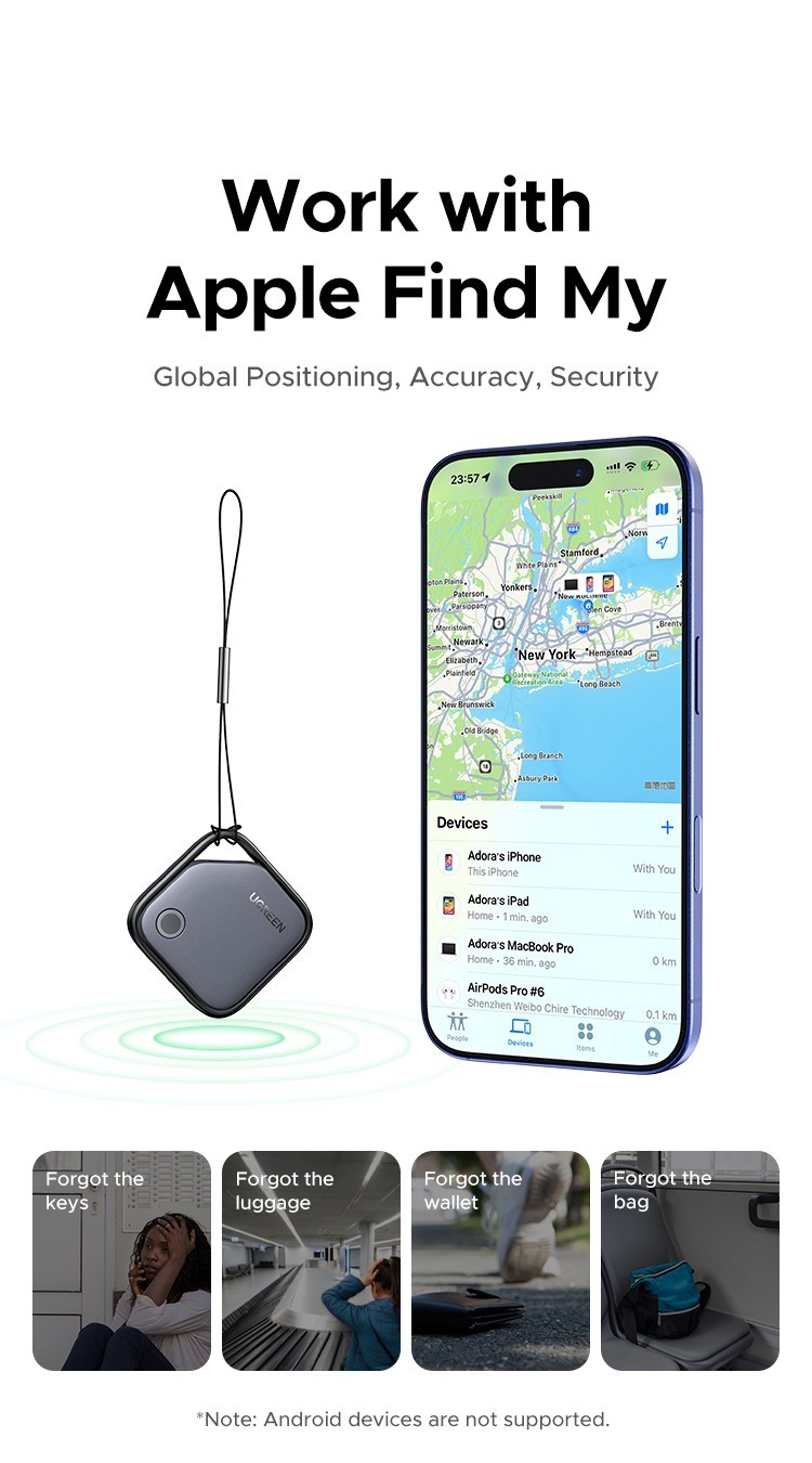 UGREEN Smart Finder MFi Bluetooth Tracker Security SmartTag Apple Find ...