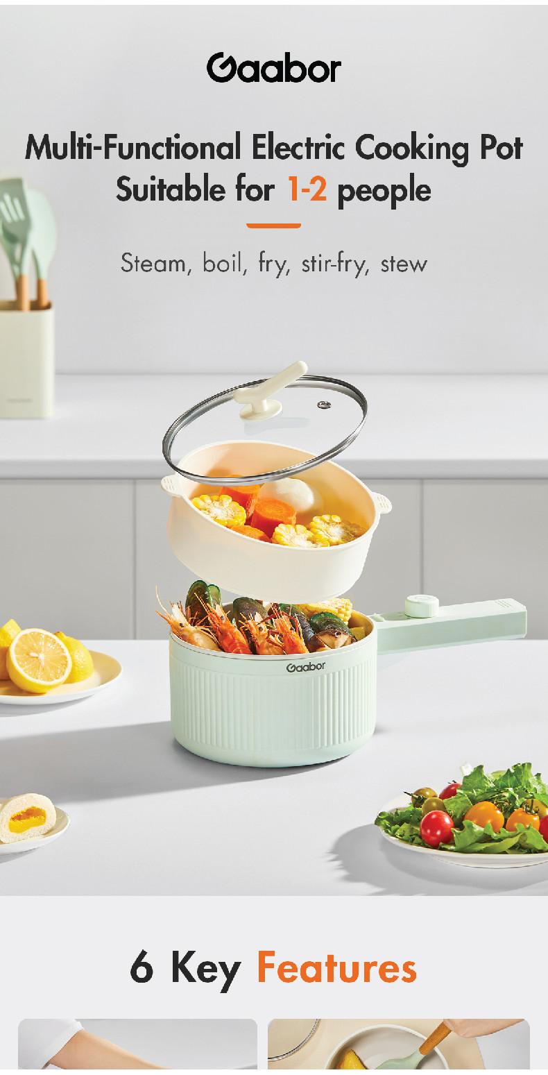 Gaabor 2L Multifunctional Cooker Electric Skillet Hot Pot Non-Stick Wok ...